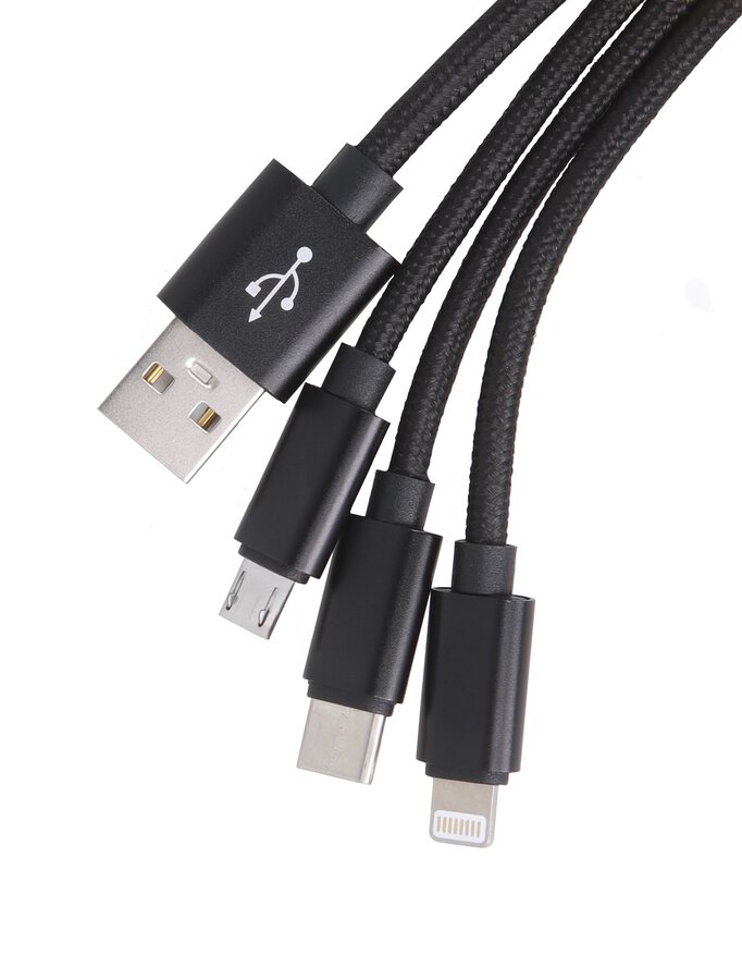 3in1 USB Ladekabel für USB-C, Lightning und Micro USB