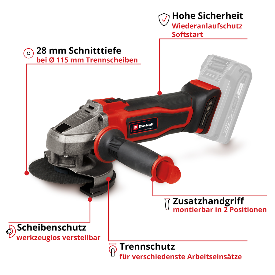 Akku-Winkelschleifer TE-AG 18/115-2 Li - Solo | EINHELL