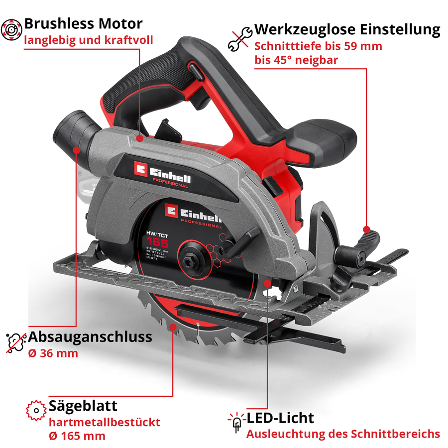 Akku-Handkreissäge TP-CS 18/165 Li BL - Solo | EINHELL